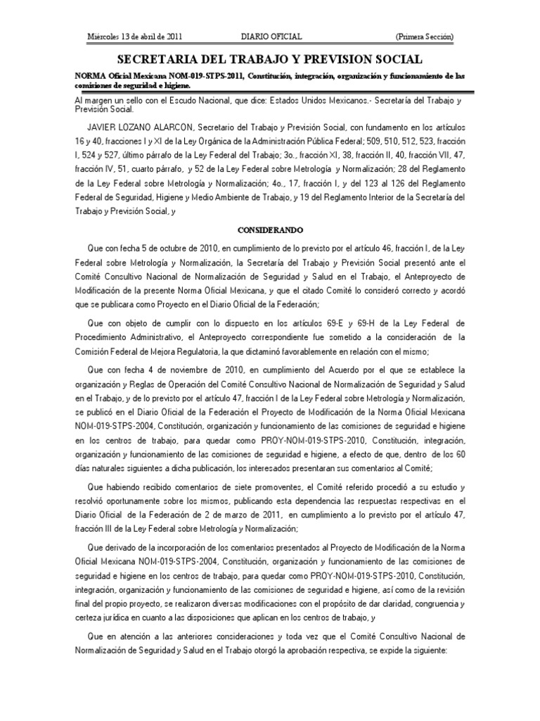 Nom 019 STPS 2011 | PDF | México | Seguridad Social