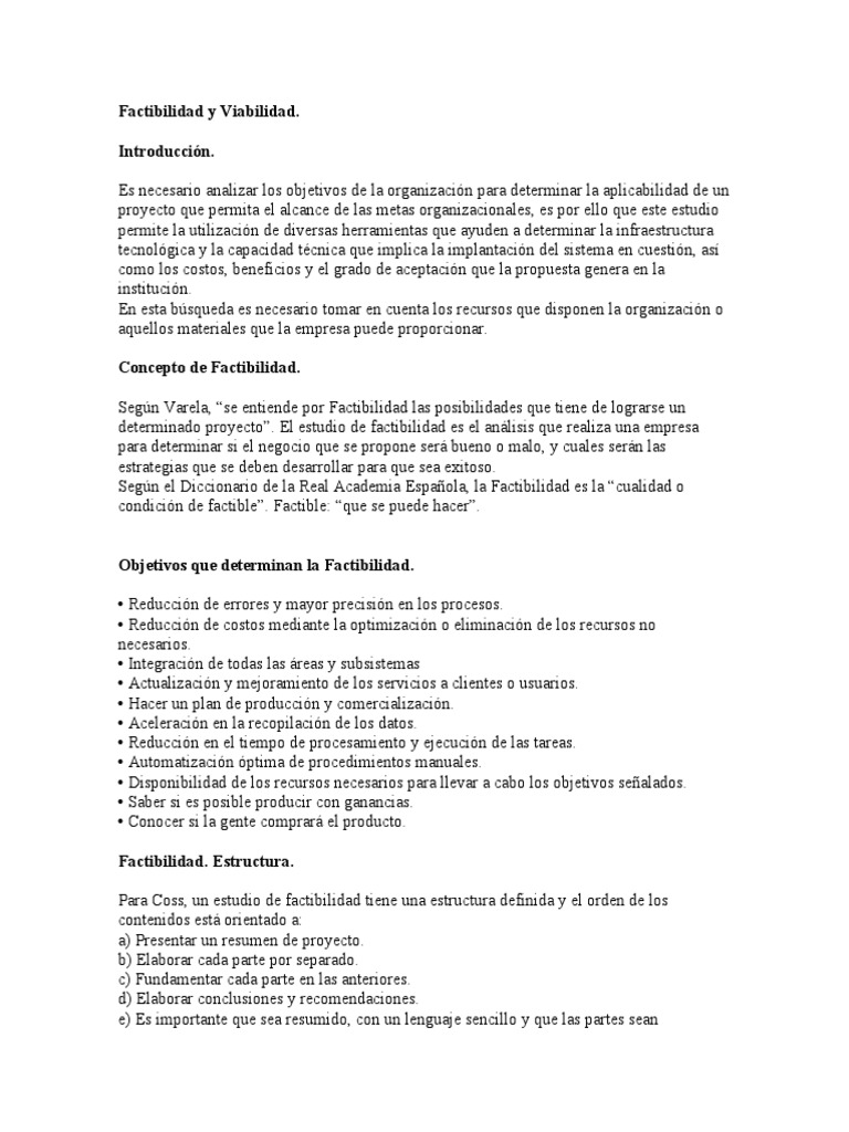 Factibilidad y Viabilidad | PDF | Estudio de factibilidad | Economias