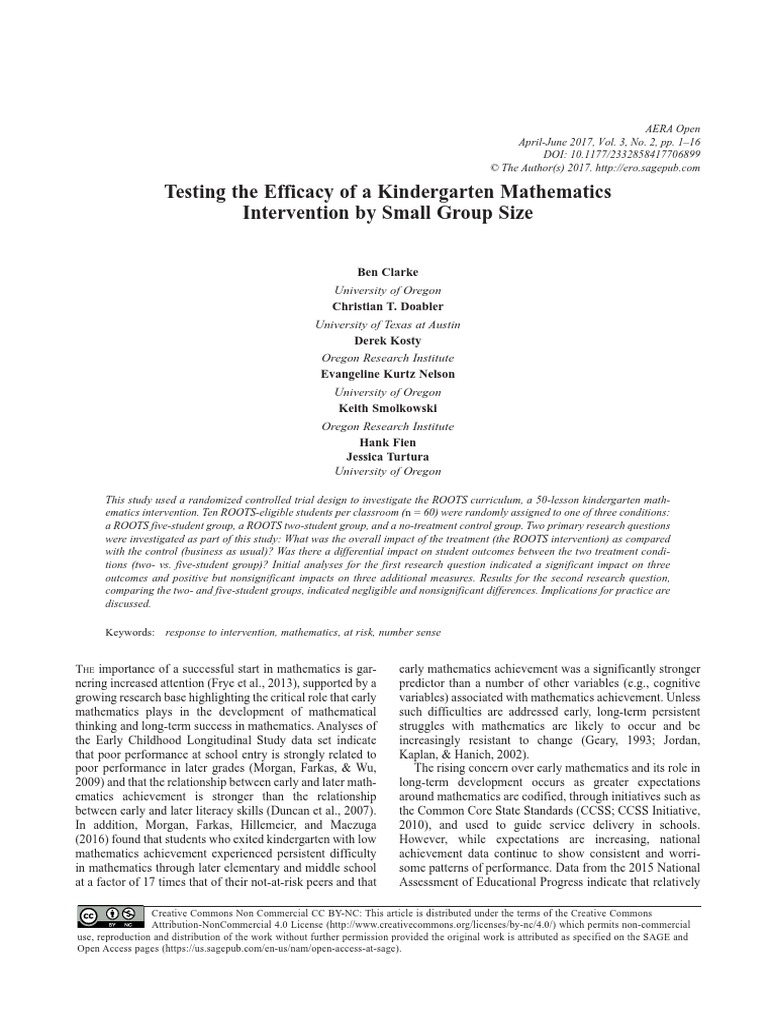 Testing The Efficacy of A Kindergarten Mathematics Intervention by ...