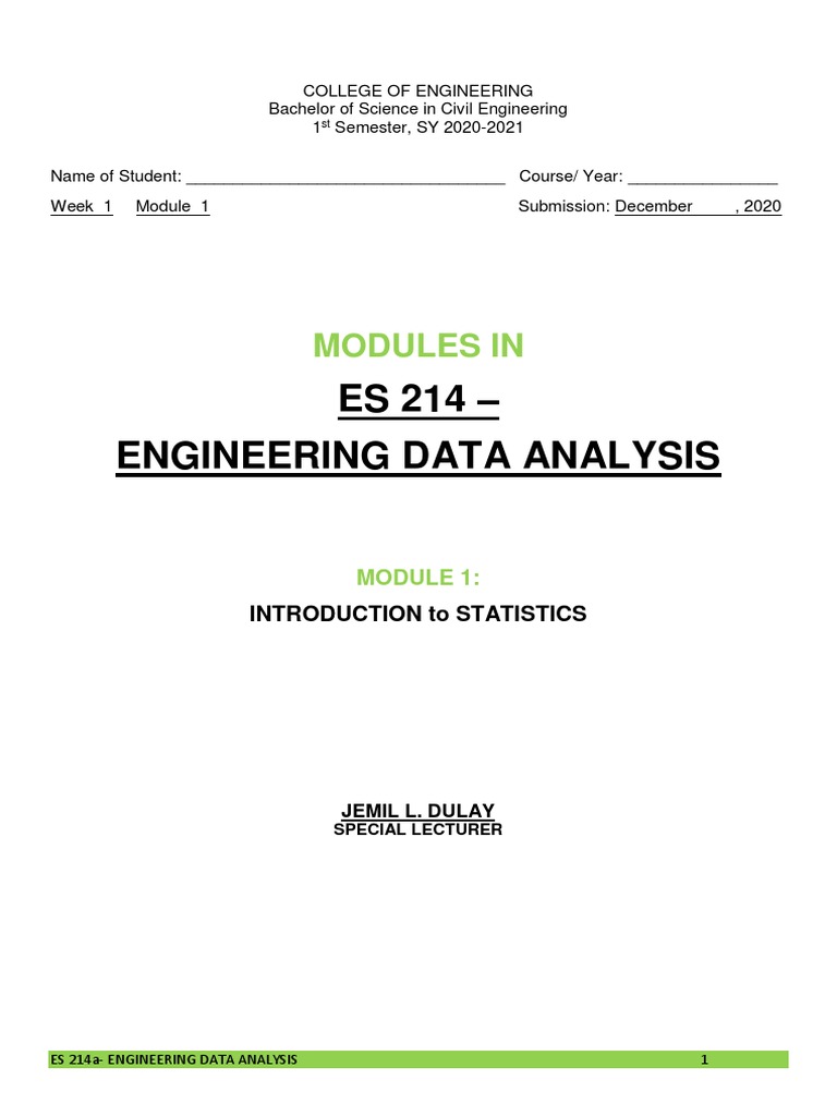 Eng'g Data Analysis Module 1 | Download Free PDF | Statistics | Level ... Eng'g Data Analysis Module 1 | Download Free PDF | Statistics | Level ...