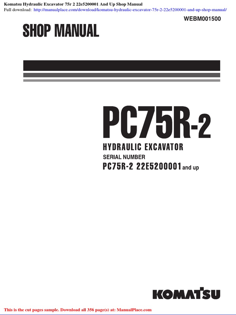 Komatsu Hydraulic Excavator 75r 2 22e5200001 and Up Shop Manual | PDF ...