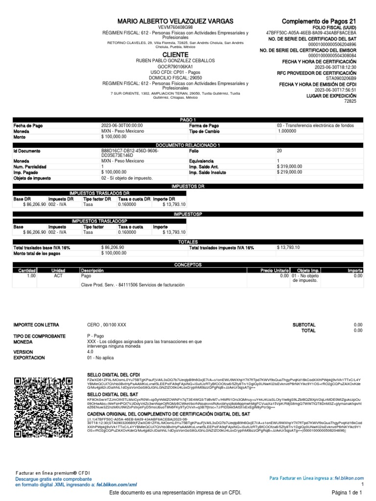 Vevm760408g98 Complemento de Pagos 21 | PDF