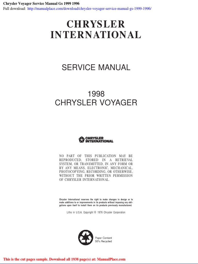 Chrysler Voyager Service Manual Gs 1999 1996 | PDF