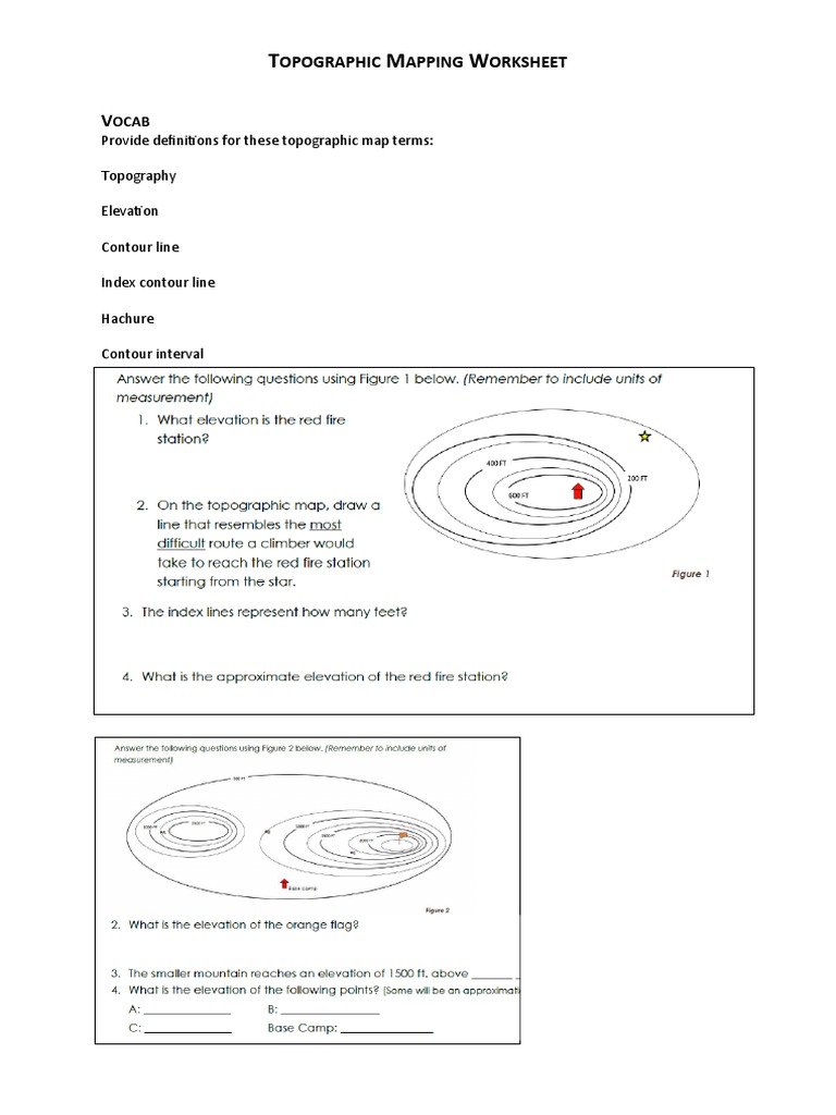 Topographic Mapping Worksheet | PDF | Teaching Methods & Materials