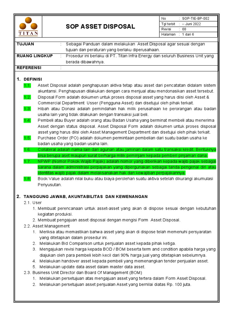 Draf SOP Asset Disposal NAB Rev3 | PDF | Bisnis | Hukum