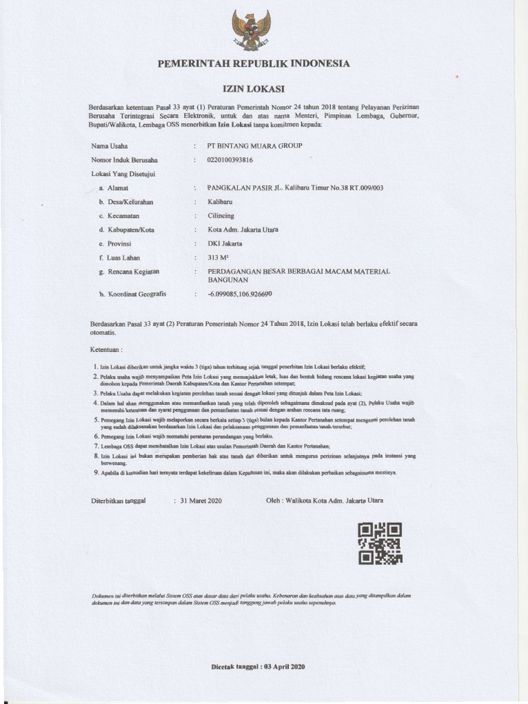 Izin Lokasi Versi NIB | PDF