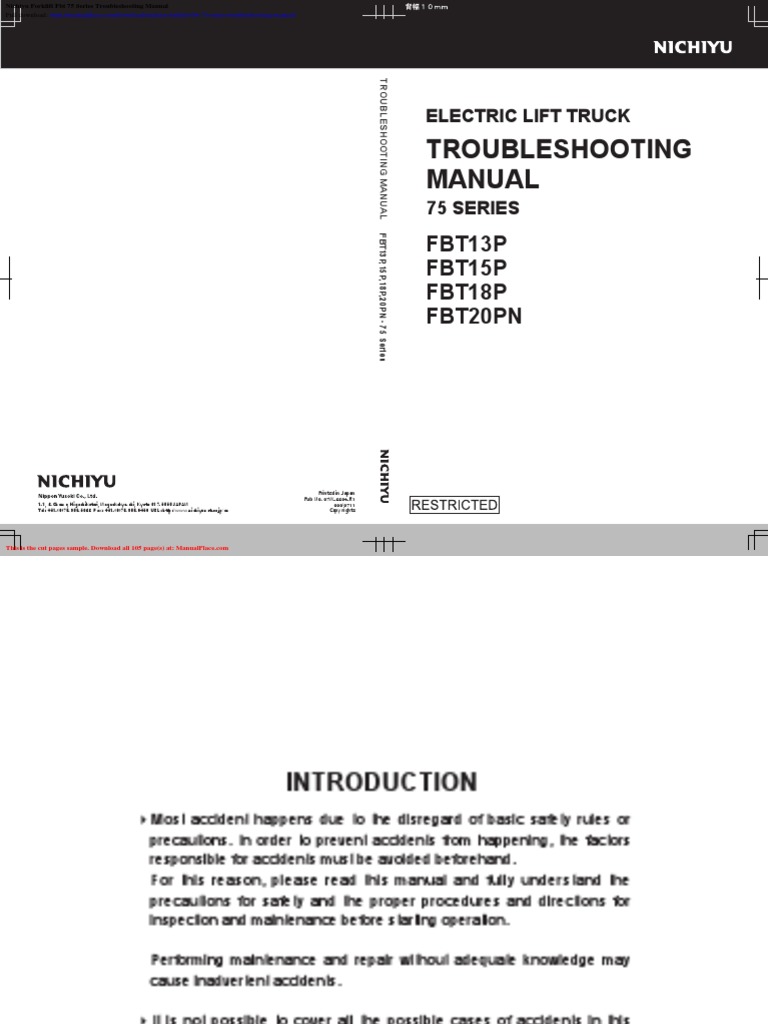 Nichiyu Forklift FBT 75 Series Troubleshooting Manual | PDF