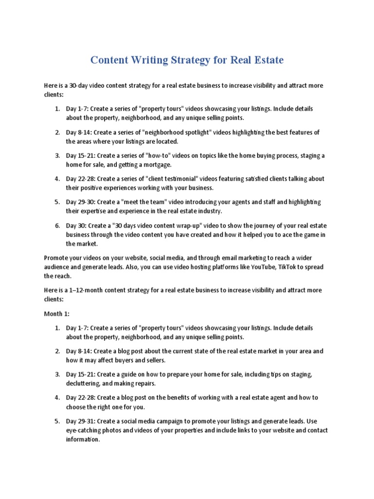 Content Writing Strategy For Real Estate | PDF | Marketing | Sales