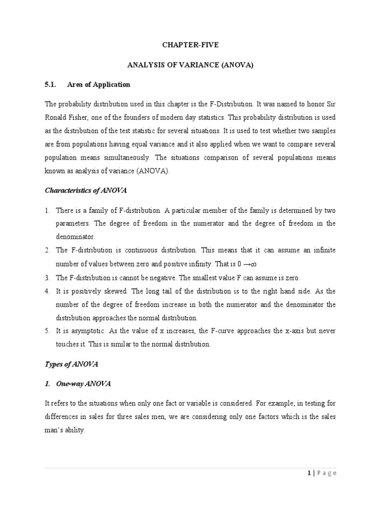 Chapter 5, ANOVA | Download Free PDF | Analysis Of Variance | Variance