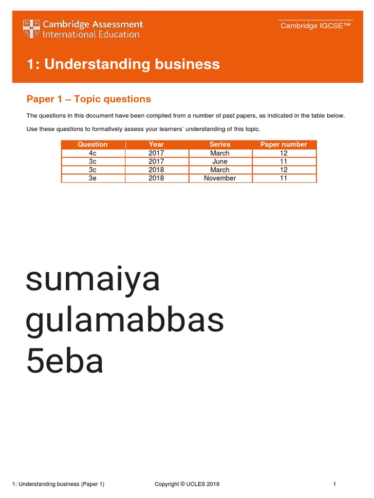 Topic Qns Unit 1 Paper 1 | PDF