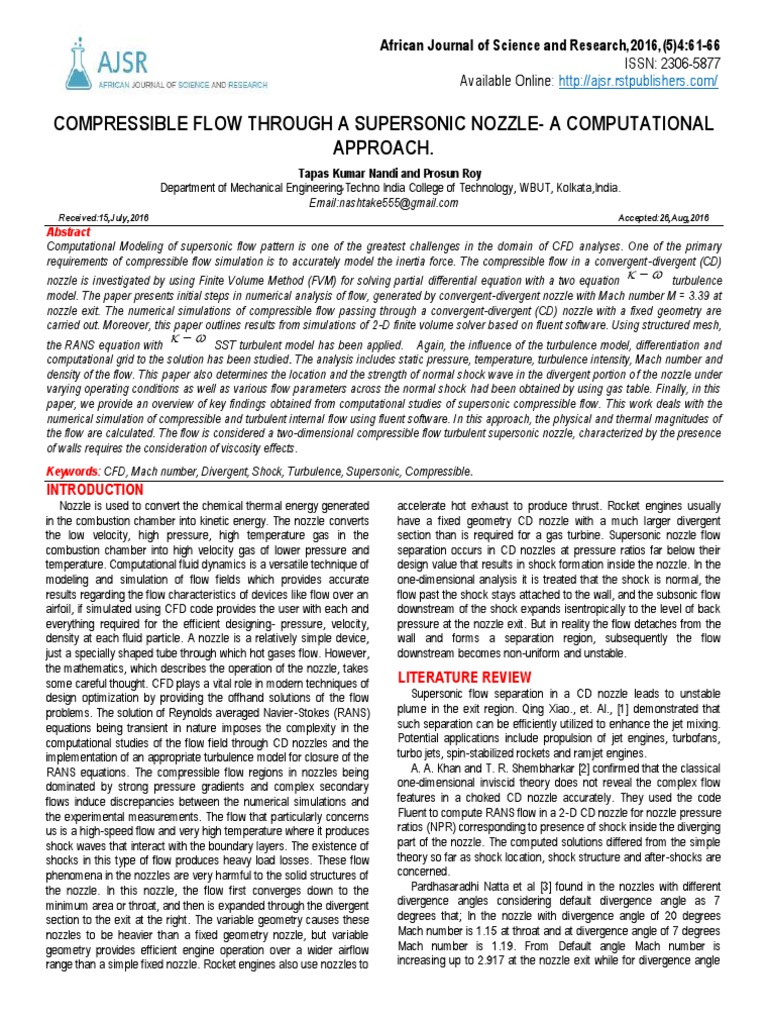 Supersonic Nozzle Flow Analysis | PDF | Fluid Dynamics | Shock Wave
