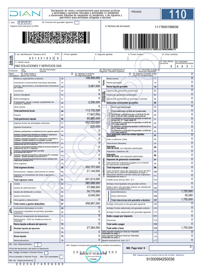 Formulario 110 | PDF | Impuestos | Dinero
