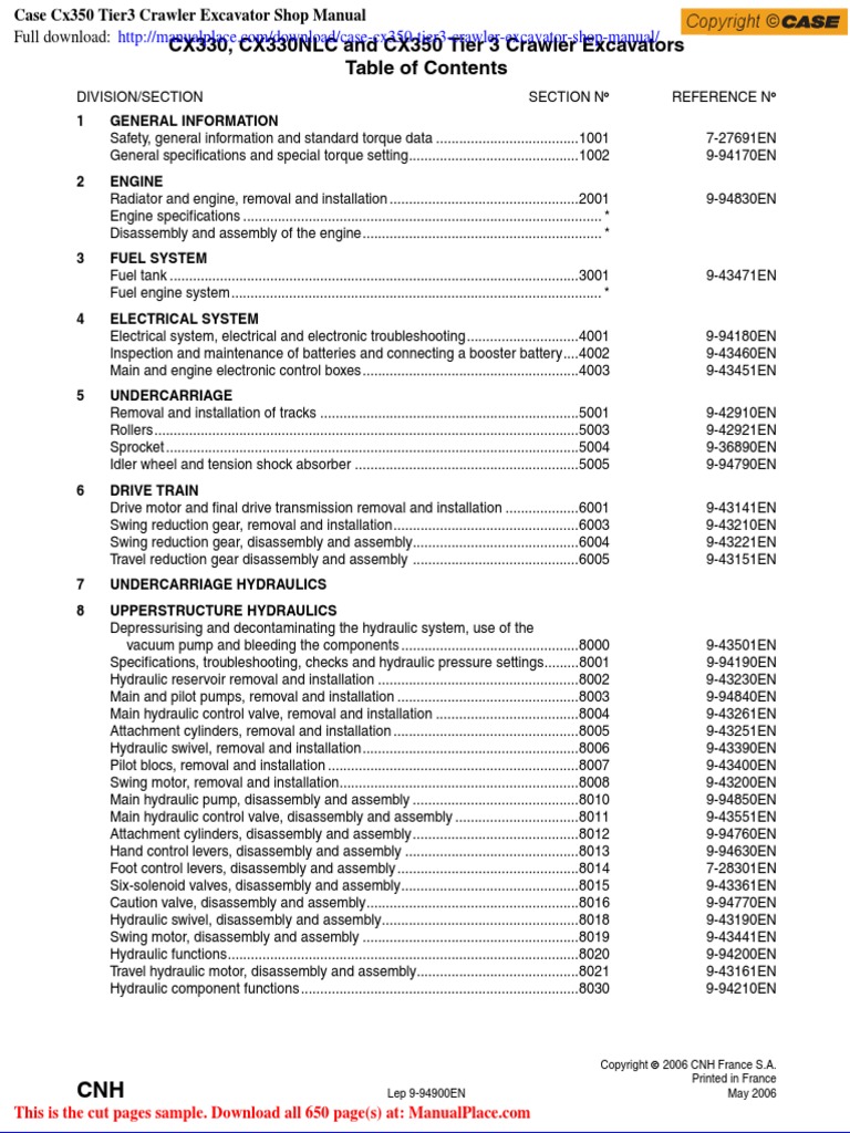 Case Cx350 Tier3 Crawler Excavator Shop Manual | PDF | Motor Oil ...