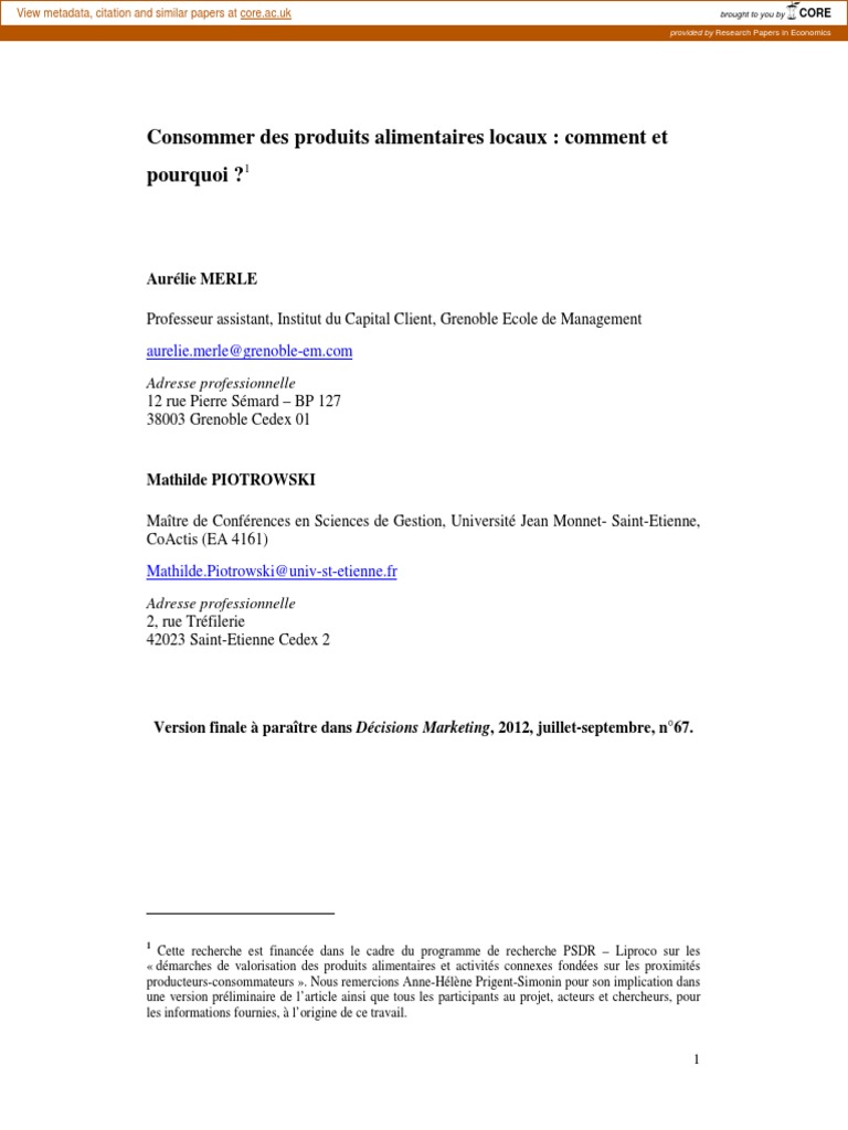 Consommation Locale : Motivations et Stratégies | PDF | Nourriture et ...