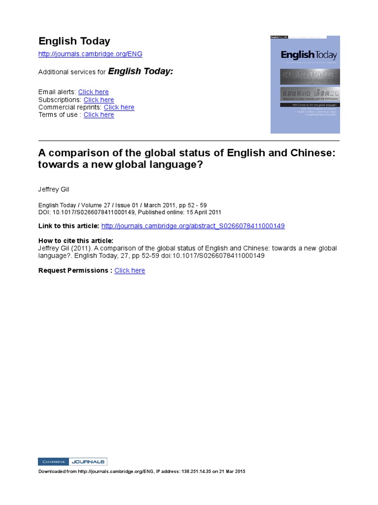 A Comparison of The Global Status of English and Chinese | PDF ...