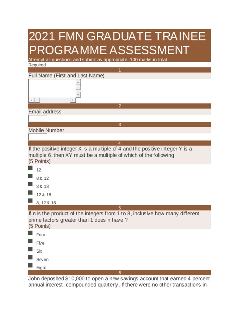 2021 FMN Graduate Trainee Assessment | PDF | Employment Discrimination ...