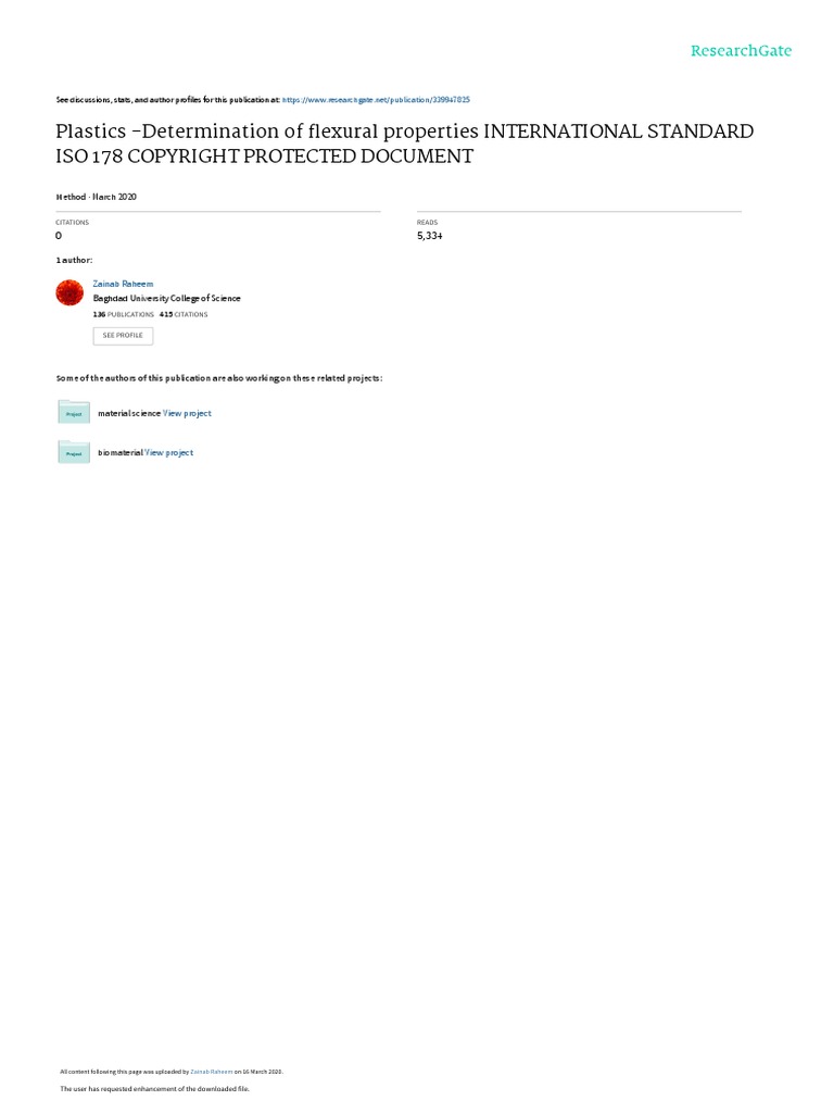 Iso 178 2019 en PDF | PDF | Deformation (Engineering) | Young's Modulus