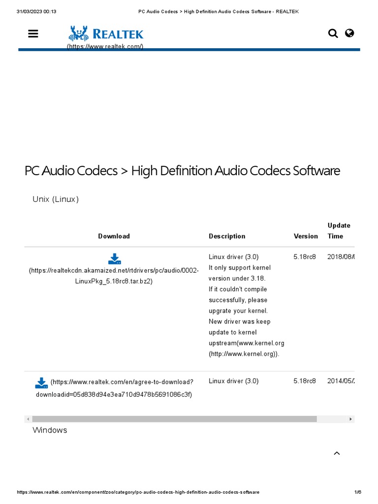PC Audio Codecs - High Definition Audio Codecs Software - REALTEK | PDF