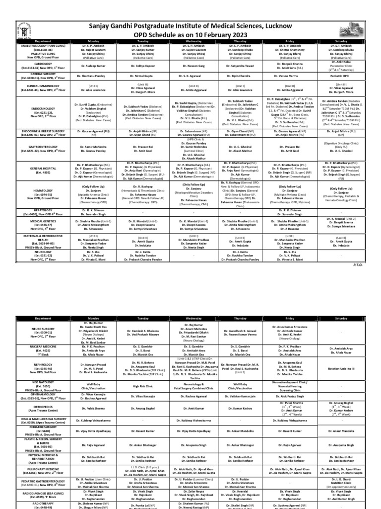 OPD Schedule 2023 | PDF | Medical Specialties | Clinical Medicine