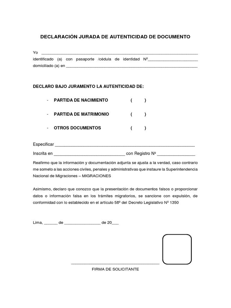 Declaracion Jurada de Autenticidad de Documento 2 1 | PDF