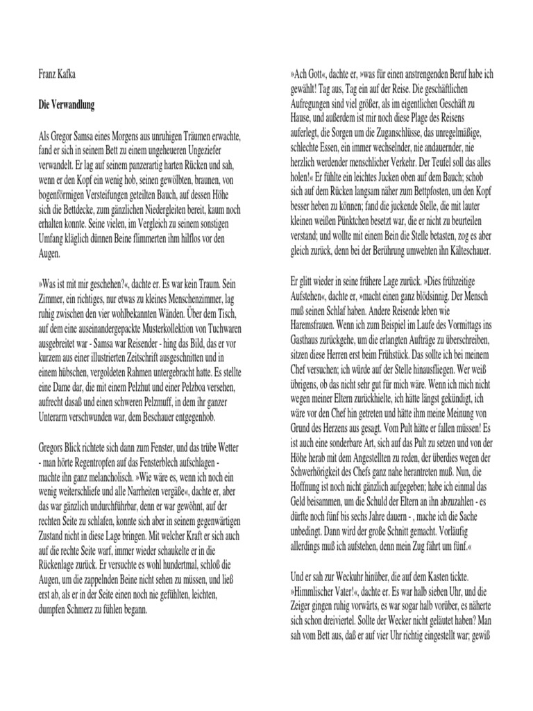 Die Verwandlung - Franz Kafka | PDF