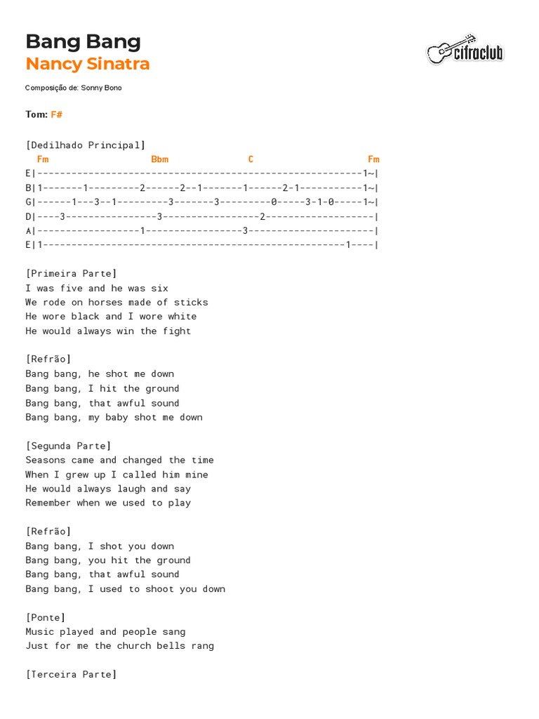 Cifra Club - Nancy Sinatra - Bang Bang | PDF