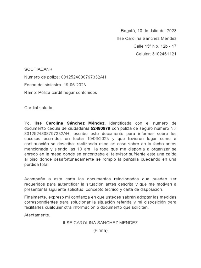 Carta de Reclamacion A Un Seguro | PDF