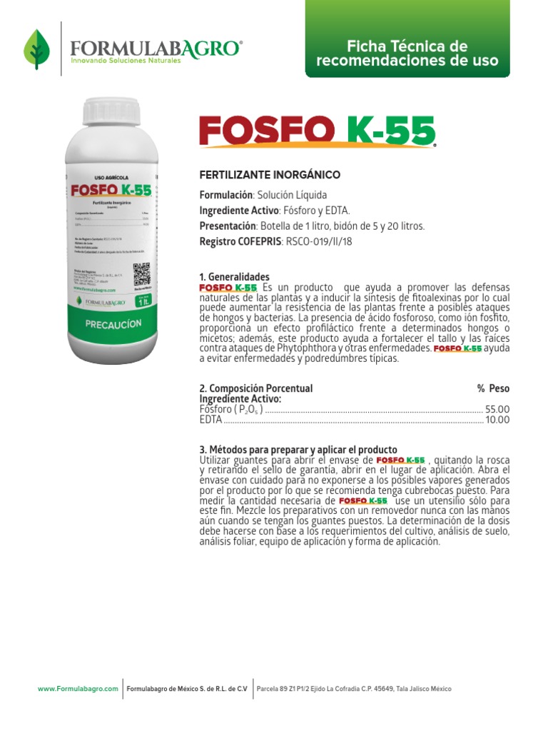 Formulabagro - Ficha Tecnica (Fosfo K-55) | PDF | Química