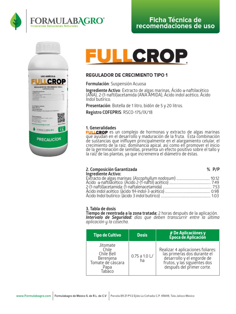 Formulabagro - Ficha Tecnica (FULLCROP) | PDF | Hormona Vegetal