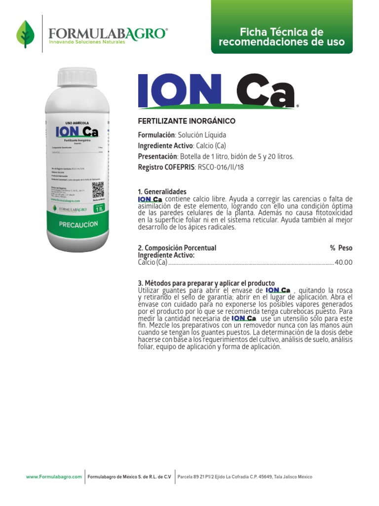 Formulabagro - Ficha Tecnica (ION-CA) | PDF | Química