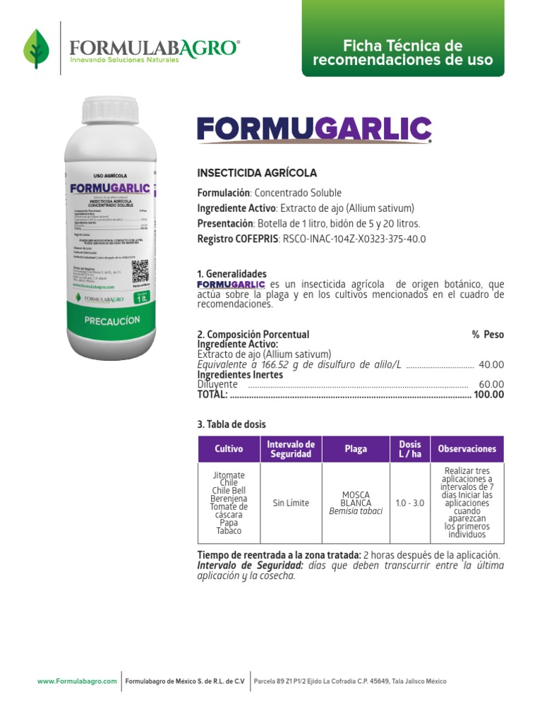 Formulabagro - Ficha Tecnica (FORMUGARLIC) | PDF
