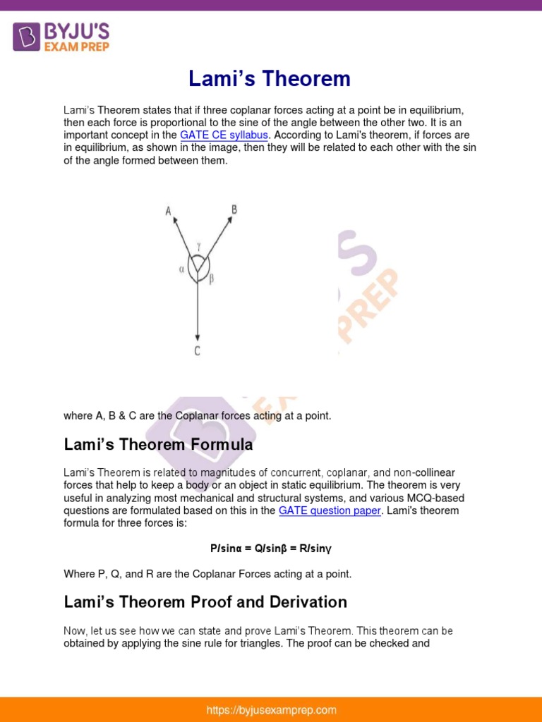 Lamis Theorem Gate Notes 21 | PDF | Force | Triangle
