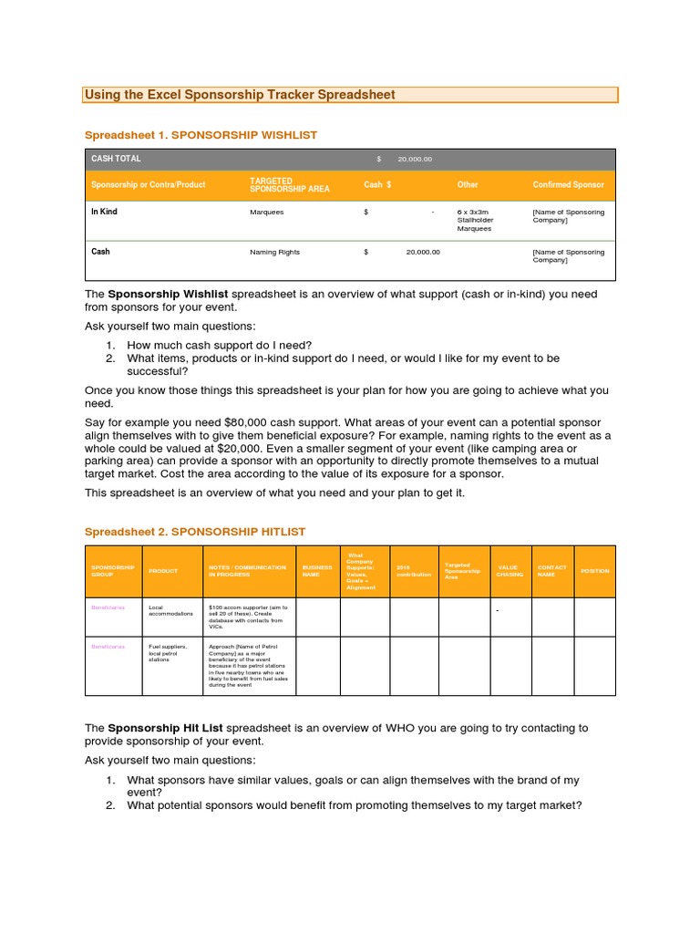 Sponsorship Tracker Guidelines | PDF | Sponsor (Commercial) | Spreadsheet