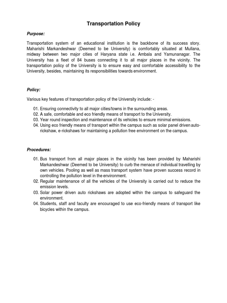 Transportation Policy | PDF