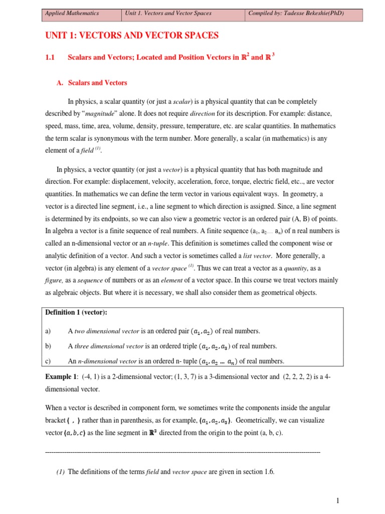 Applied Mathematics (Unit 1) : Vectors & Vector Spaces | PDF Applied Mathematics (Unit 1) : Vectors & Vector Spaces | PDF