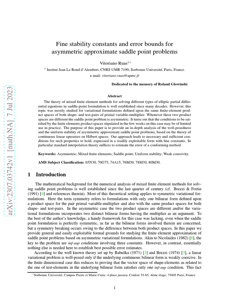 Fine Stability Constants and Error Bounds For Asymmetric Approximate Saddle Point Problems | PDF ...