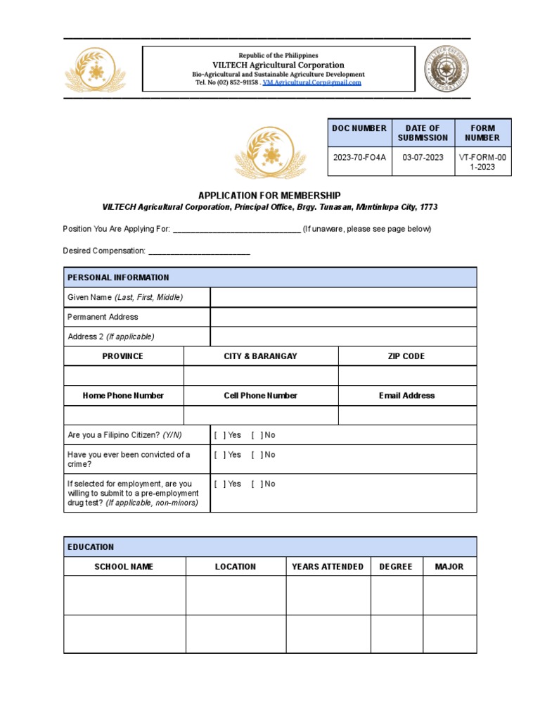 Application For Membership | PDF