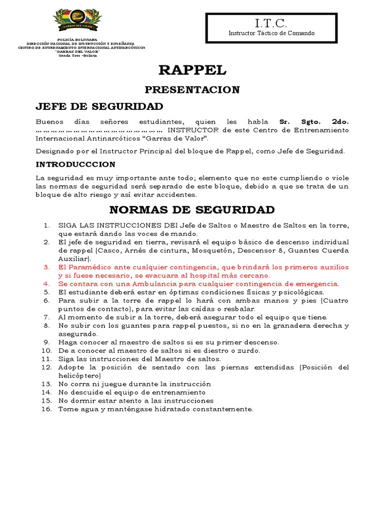 Normas de Seguridad Rappel | PDF