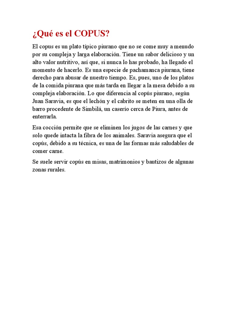 Copus: Delicia Piurana Tradicional | PDF | Cocina, comidas y vino