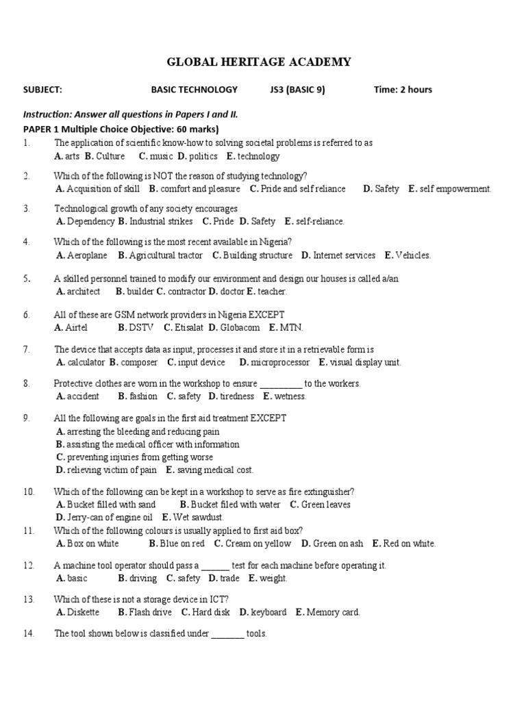 JSS 2 Third Term GLOBAL HERITAGE ACADEMY | PDF | Technology & Engineering