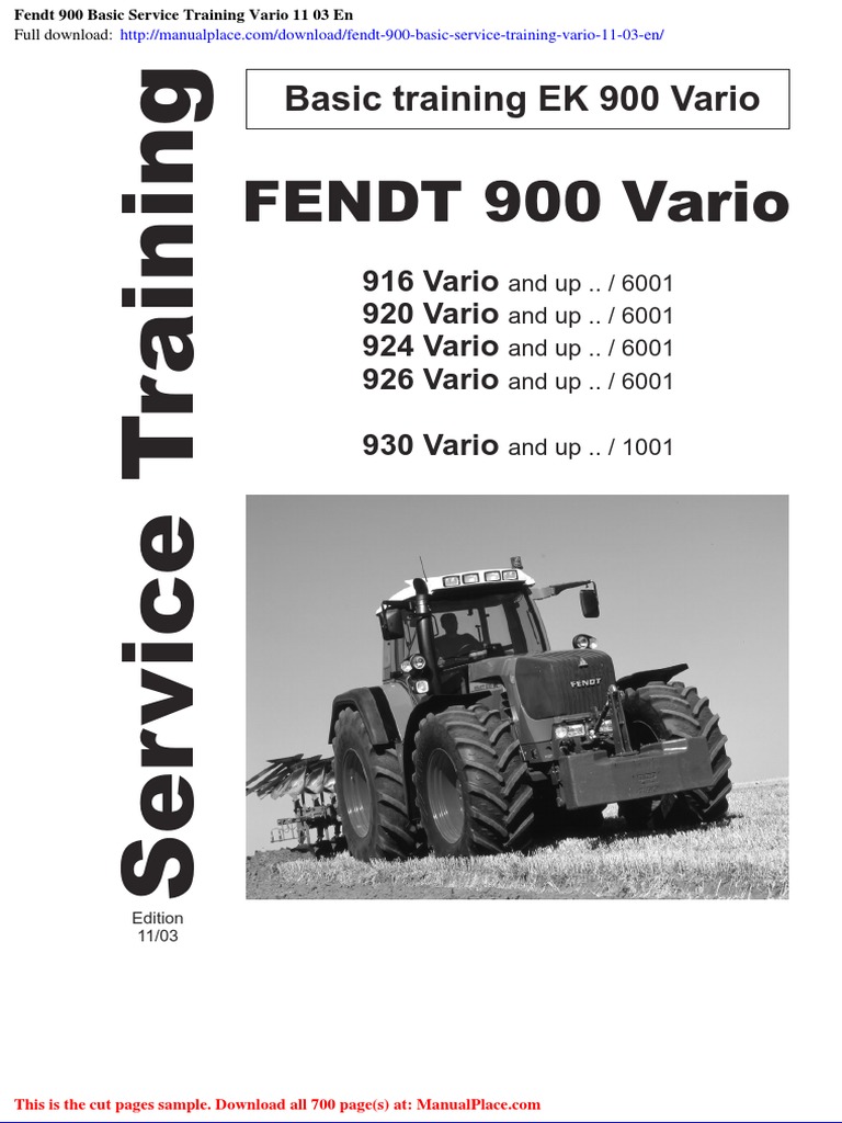 Fendt 900 Basic Service Training Vario 11 03 en | PDF