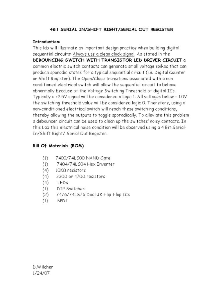 4-Bit Shift Register with Debouncing | PDF | Switch | Electronic Circuits