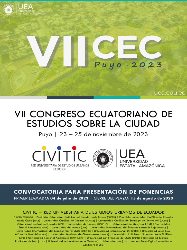VII Congreso Ecuatoriano de Estudios Sobre La Ciudad. Primer Llamado ...