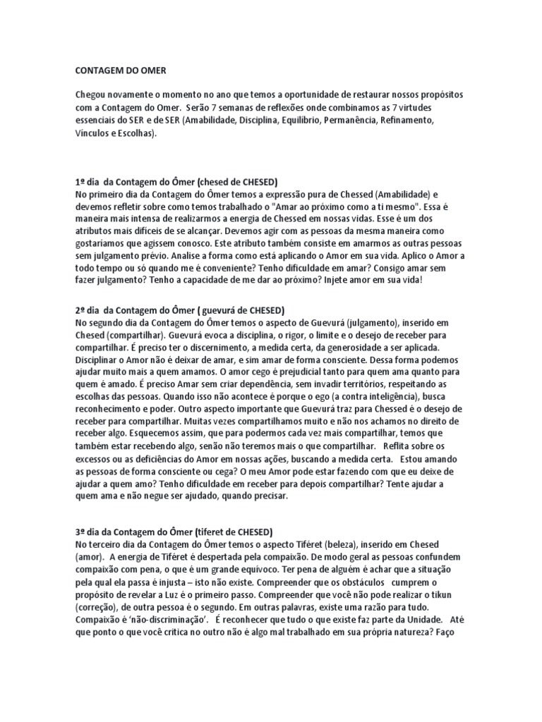 CONTAGEM DO OMER - Sandra Strauss | PDF | Amor | Beleza