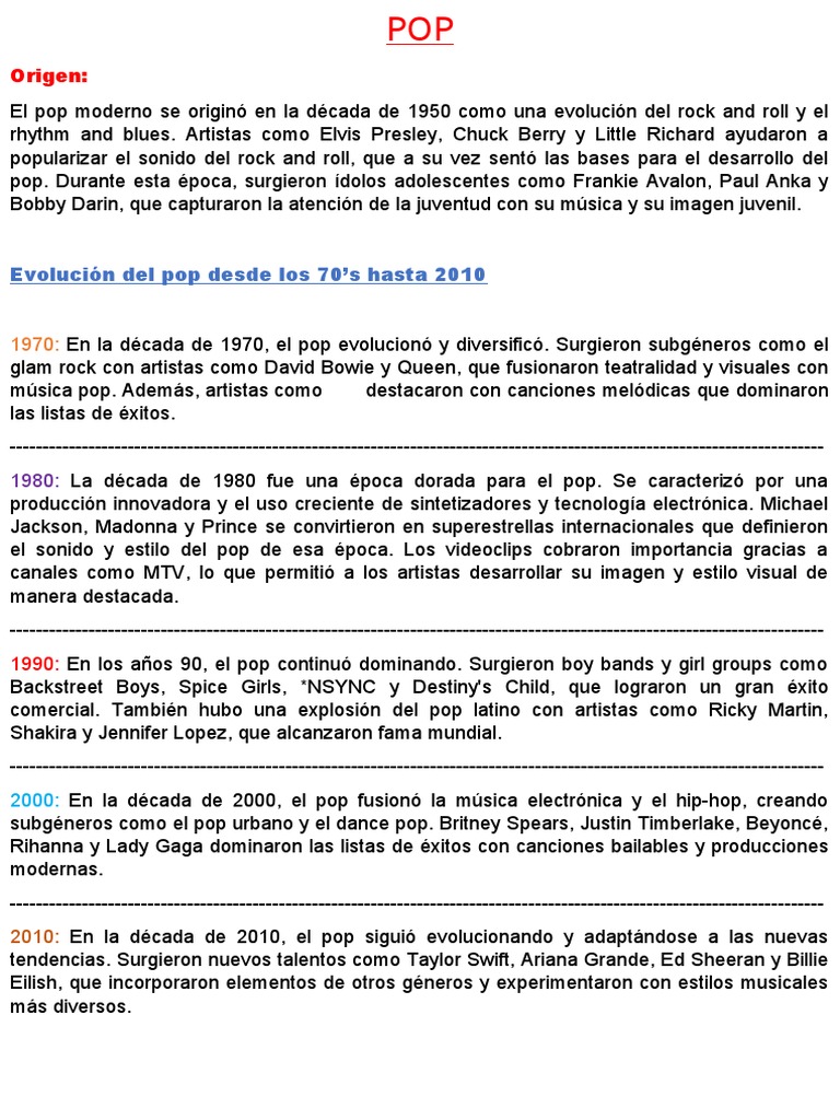 El Pop | PDF | Música pop | La música rock