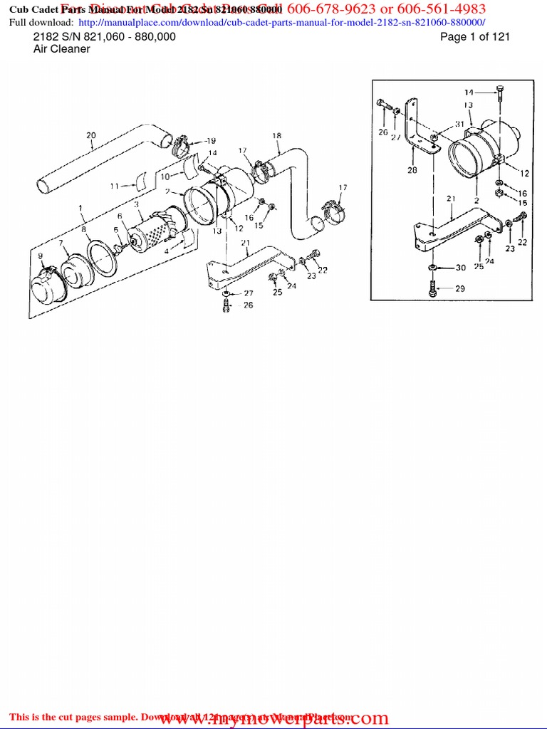 Cub Cadet Parts Manual For Model 2182 SN 821060 880000 | PDF