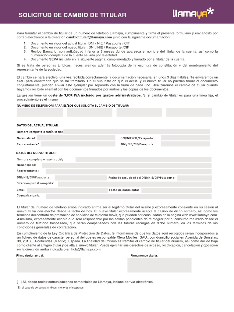 Formulario Cambio Titular Lly | PDF