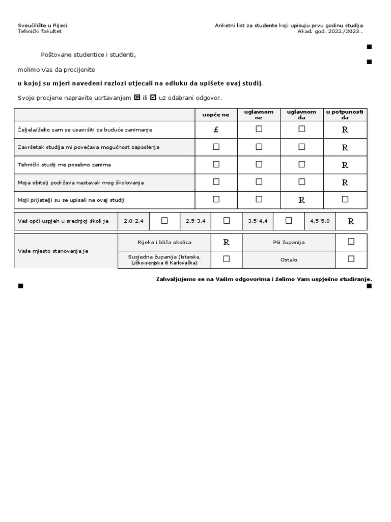 Anketa Za Brucose 2022 2023 | PDF