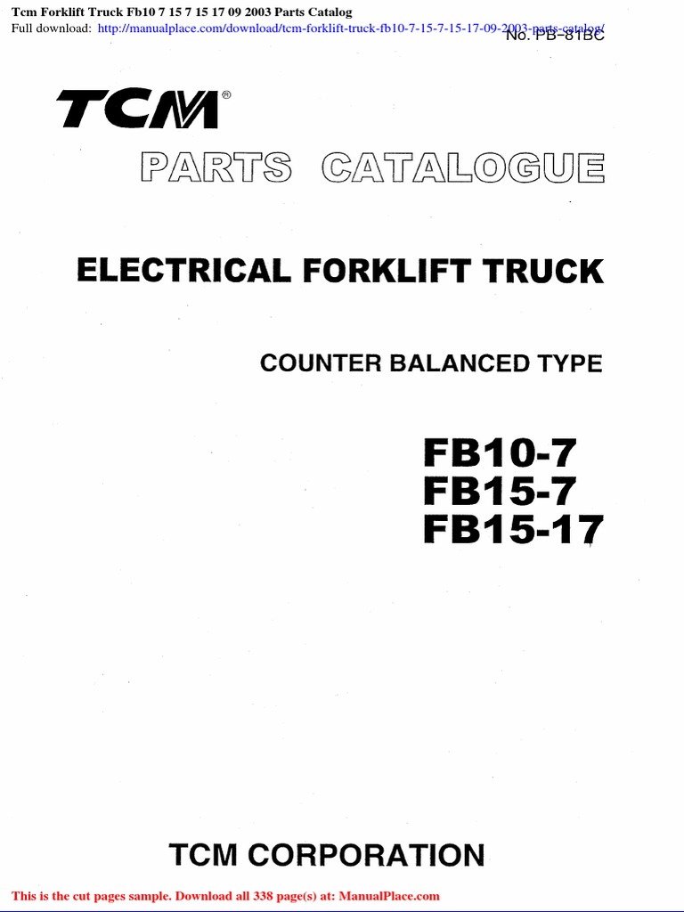 Tcm Forklift Truck Fb10 7 15 7 15 17 09 2003 Parts Catalog Pdf