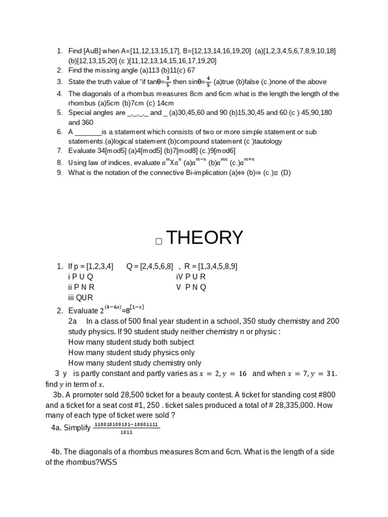 MATHEMATICs SS1 | PDF
